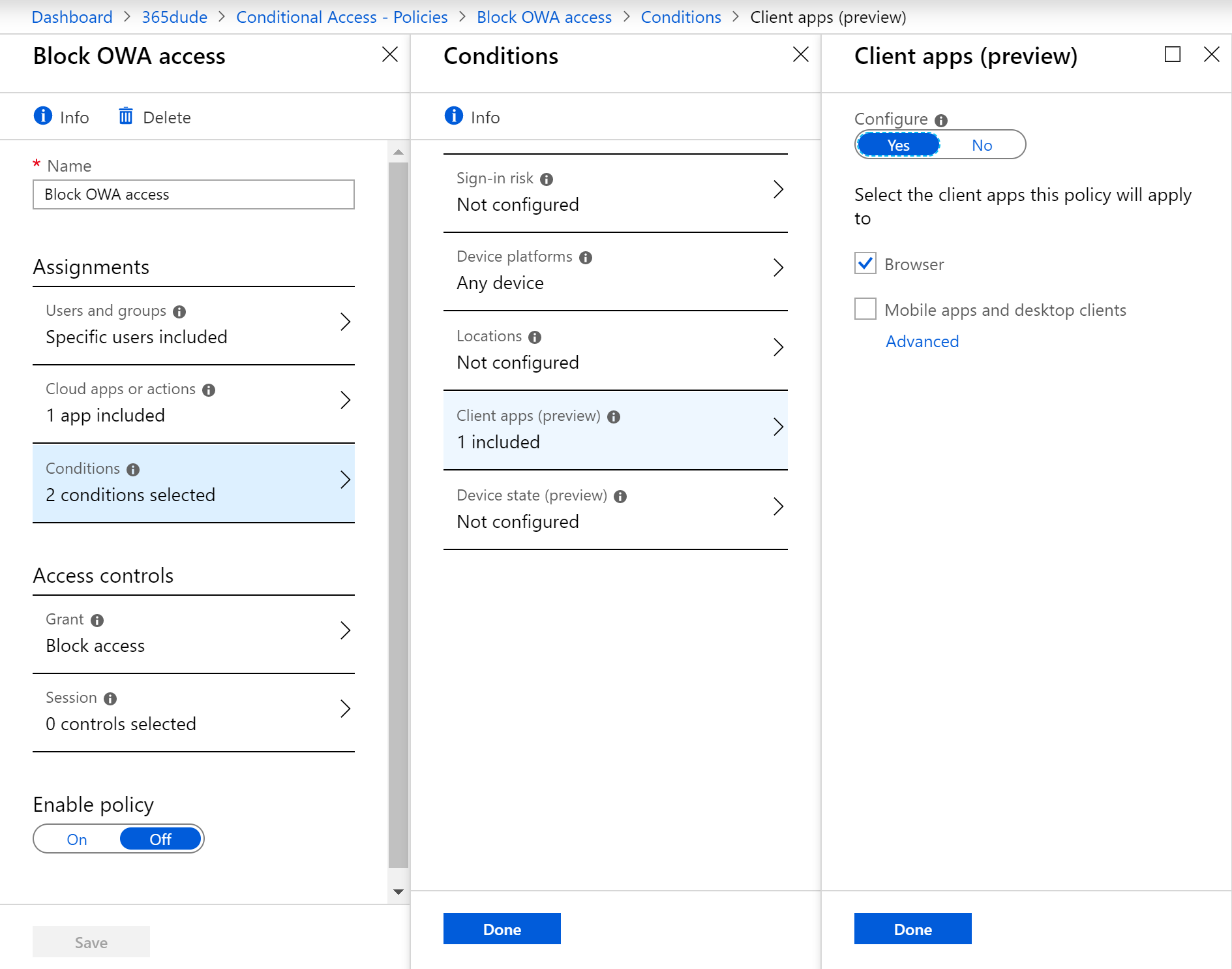 Block webmail access using conditional access